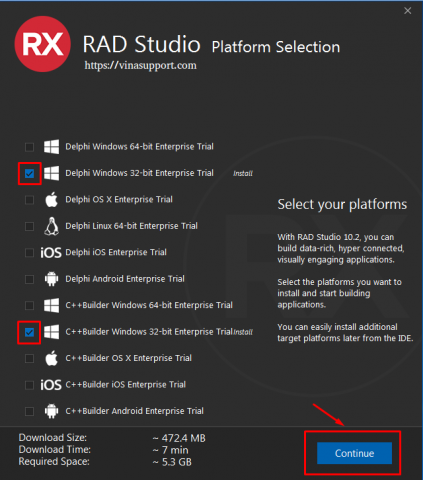 Hướng dẫn cài đặt Embarcadero RAD Studio 10 - Delphi IDE - VinaSupport