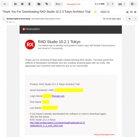 Hướng dẫn cài đặt Embarcadero RAD Studio 10 - Delphi IDE - VinaSupport