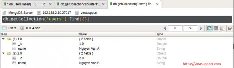 Tạo Auto-Increment Field trong MongoDB - VinaSupport