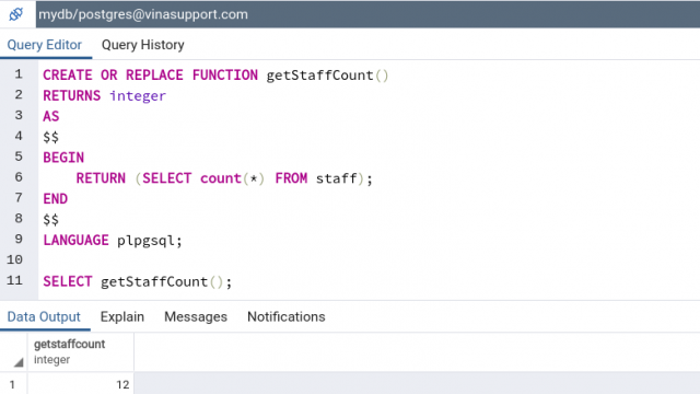 [PostgreSQL] Tạo vào quản lý PostgreSQL Function - VinaSupport