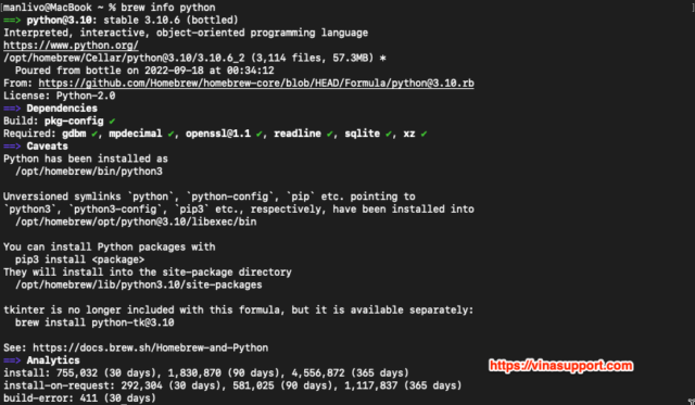 Hướng dẫn cài đặt Python sử dụng brew trên MacOS - VinaSupport