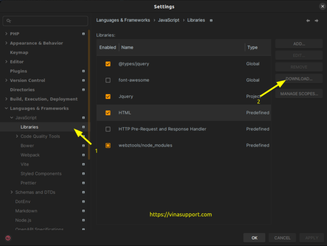 Hỗ trợ Jquery và các thư viện Javascript trên PHPStorm