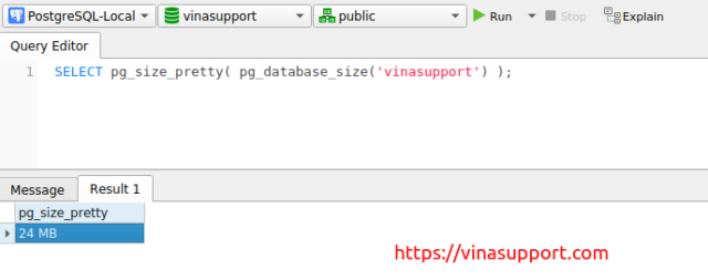 Hiển thị kích thước các bảng trên PostgreSQL Database - VinaSupport