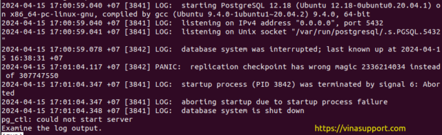 Fix lỗi "PANIC : replication checkpoint has wrong magic" ở PostgreSQL